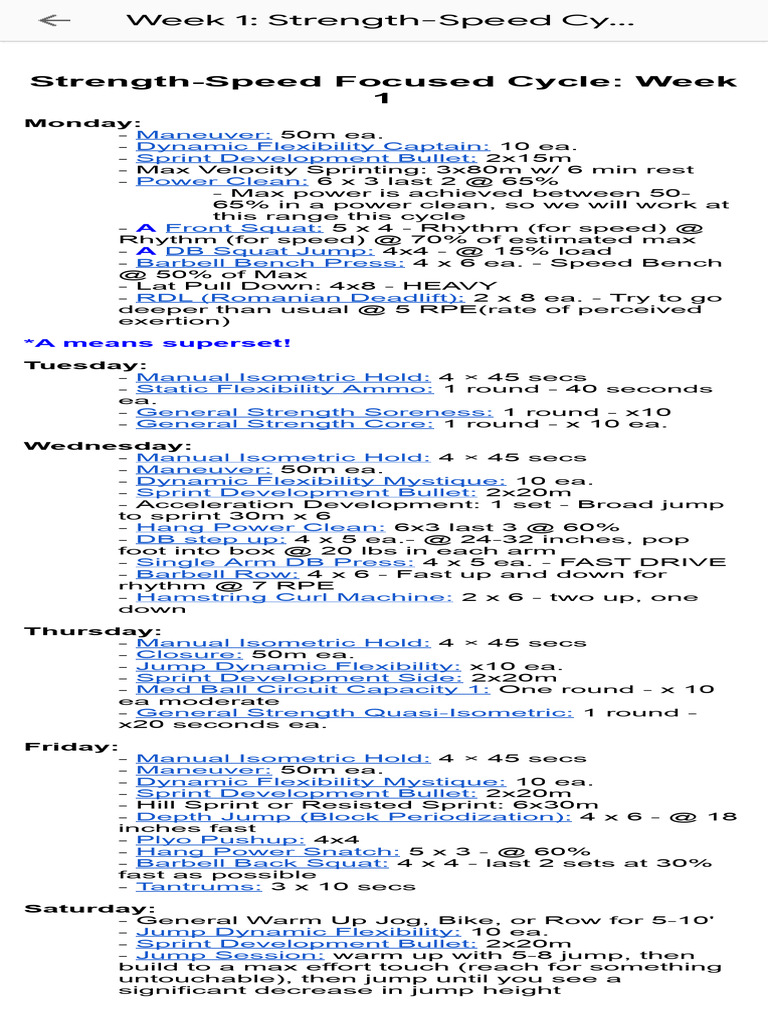 Week 1 Strength-Speed Cycle | PDF | Management Of Obesity | Physical ...