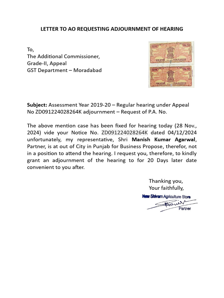 Req Adjournment of Hearing 19-20 Appeal | PDF