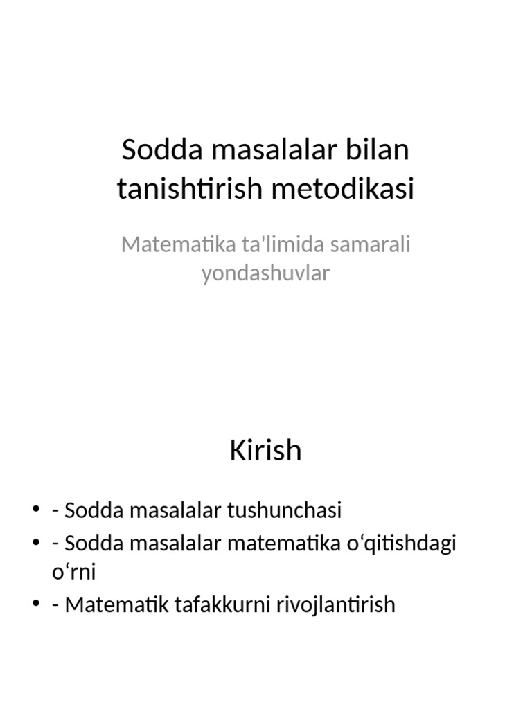 Sodda Masalalar Metodikasi 15 Slayd | PDF
