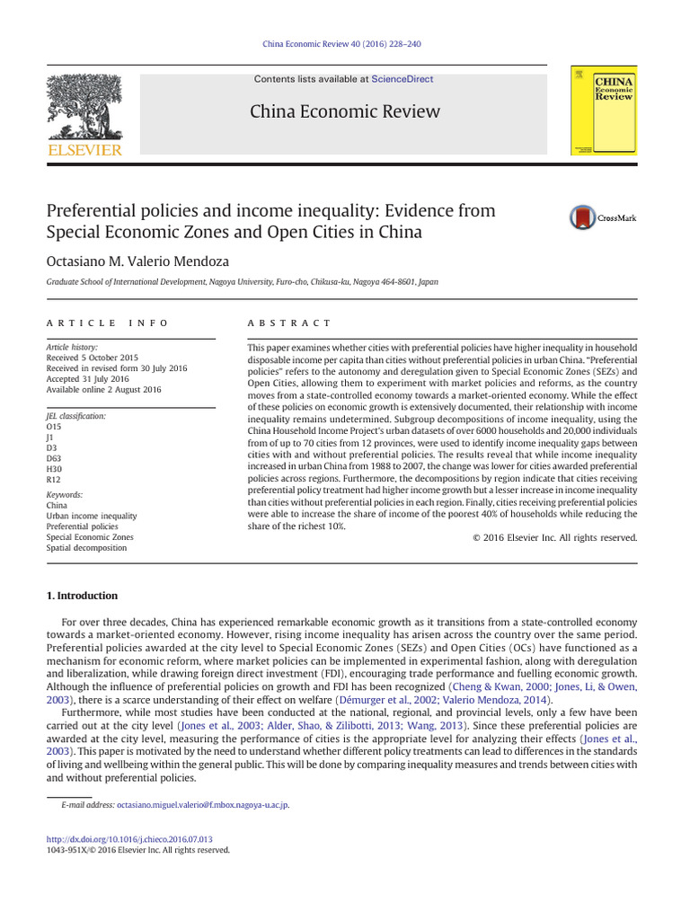 Preferential policies and income inequality_ Evidence from Special Economic Zones and Open ...