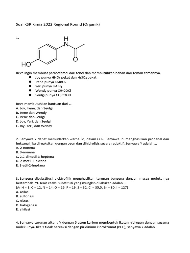 Soal KSR Kimia 2022 Regional Round Organik | PDF