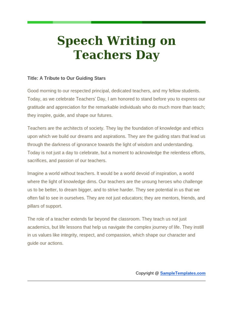 Speech Writing On Teachers Day | PDF | Teachers