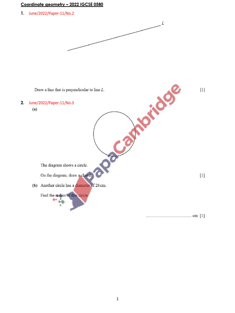 Coordinate Geometry IGCSE 2022 Papers | PDF