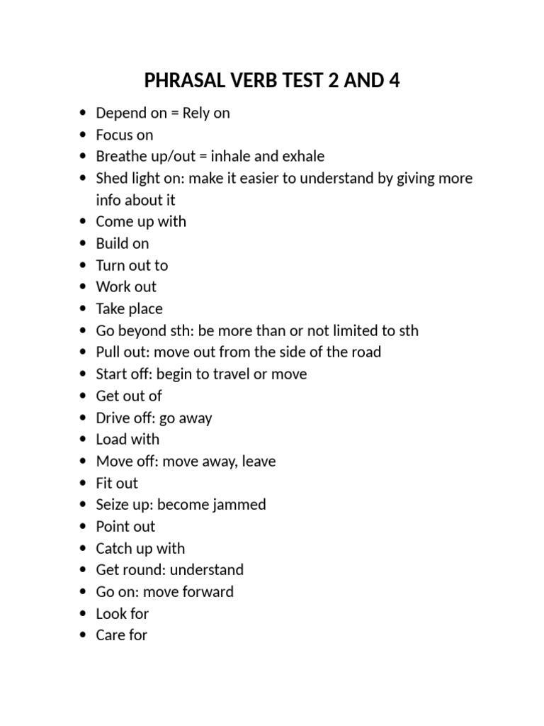 Phrasal Verb Test 2 and 4 | PDF