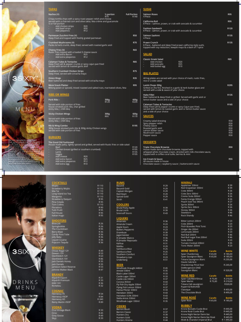 3Sixty Lounge Menu Overview | PDF | Grilling | Sauce