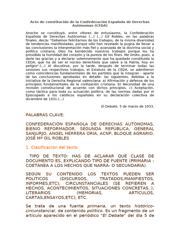 Constitución de la CEDA en 1933 | PDF | Política de españa | Ciencias ...