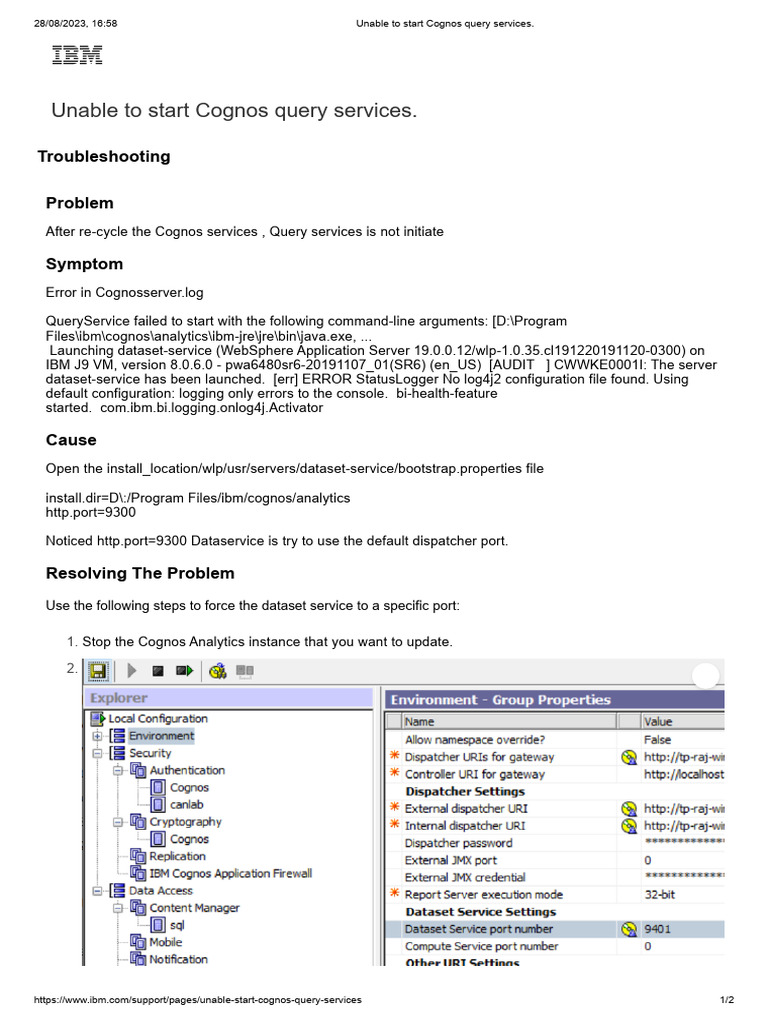 Unable To Start Cognos Query Services | PDF