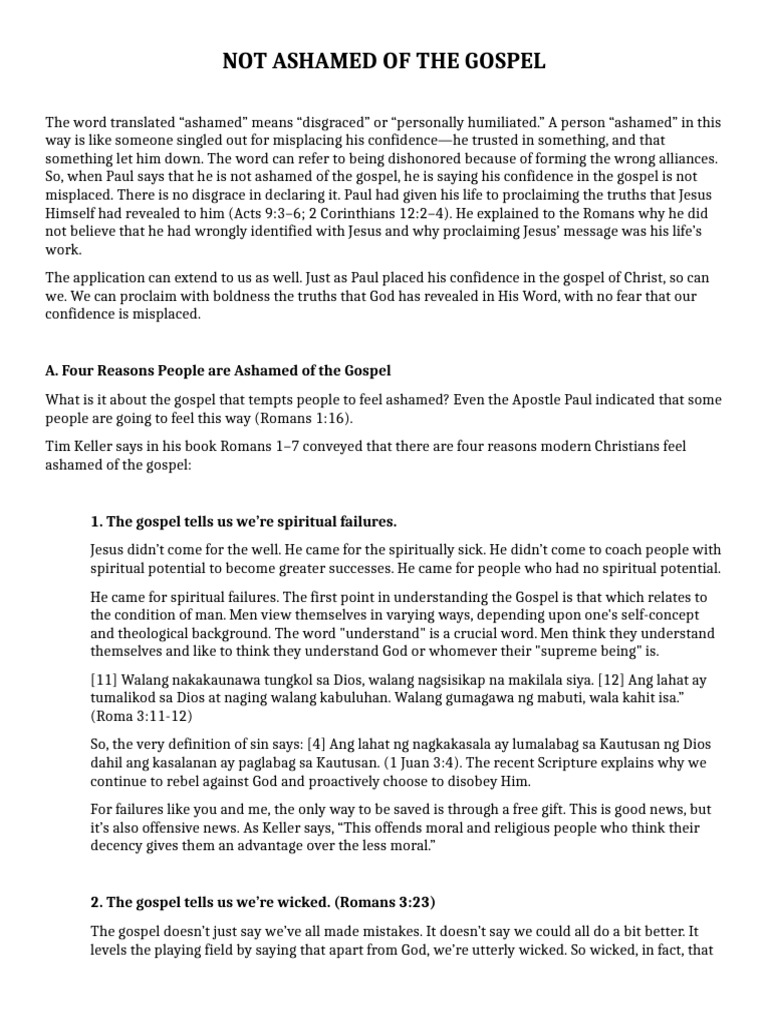 Not Ashamed of The Gospel | PDF | The Gospel | Sola Fide