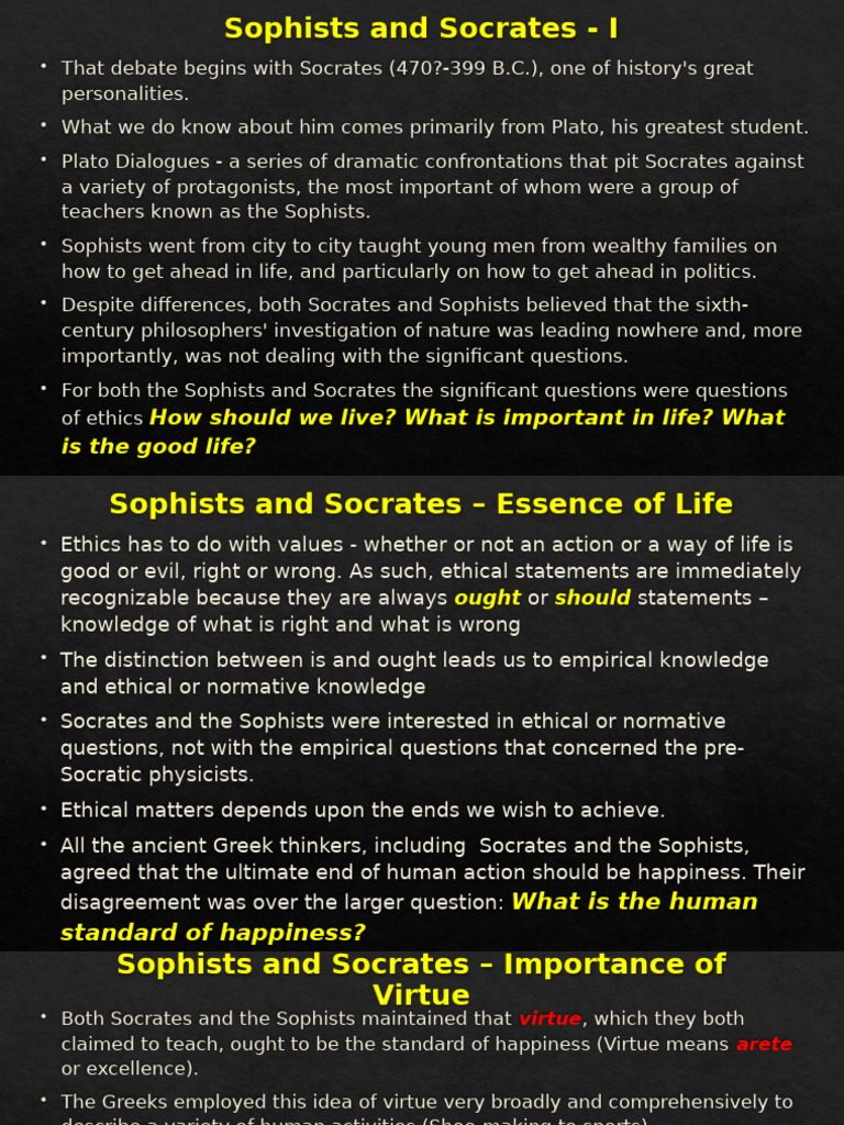 Socrates vs. Sophists: Ethics and Virtue | PDF | Socrates | Knowledge