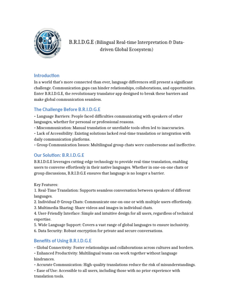 Bridge Application Brochure Pdf Multilingualism Communication