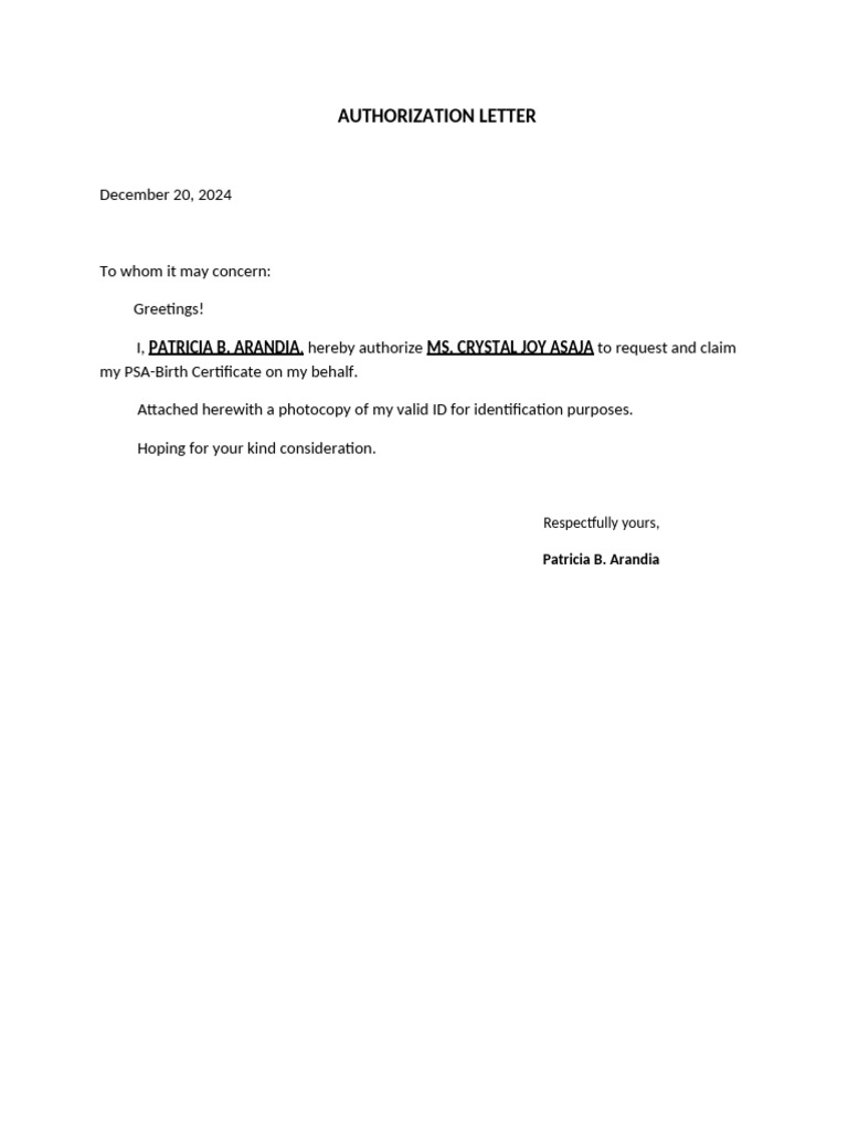 Authorization Letter | PDF