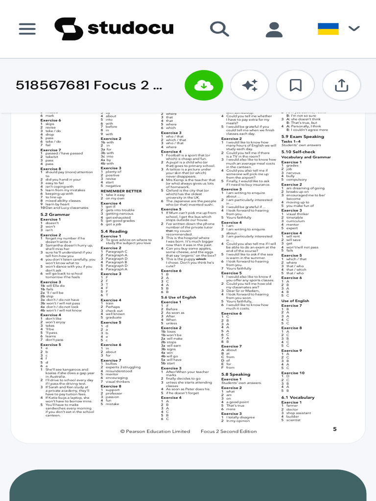 518567681 Focus 2 2E Workbook Answers - 1 Vocabulary Exercise 1 1 ...