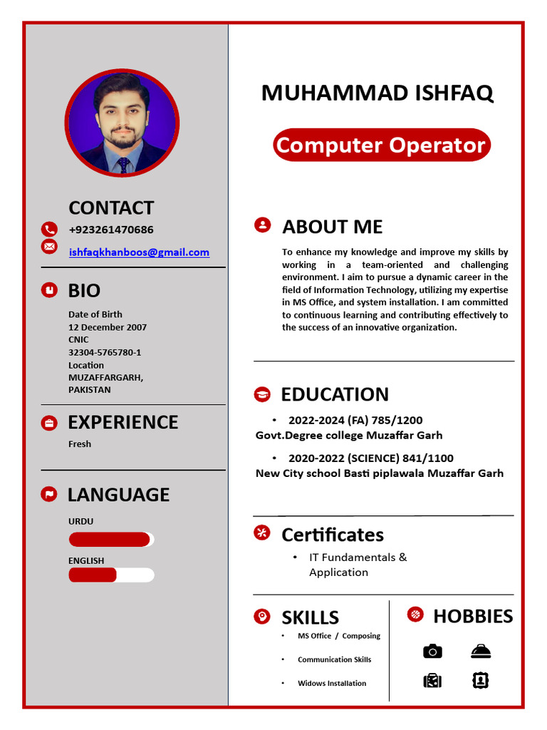 Muhammad Ishfaq: Computer Operator | PDF