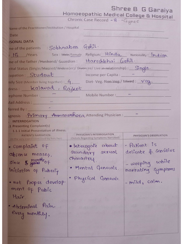 Repertory Chronic Case 8 (Gynec.) | PDF