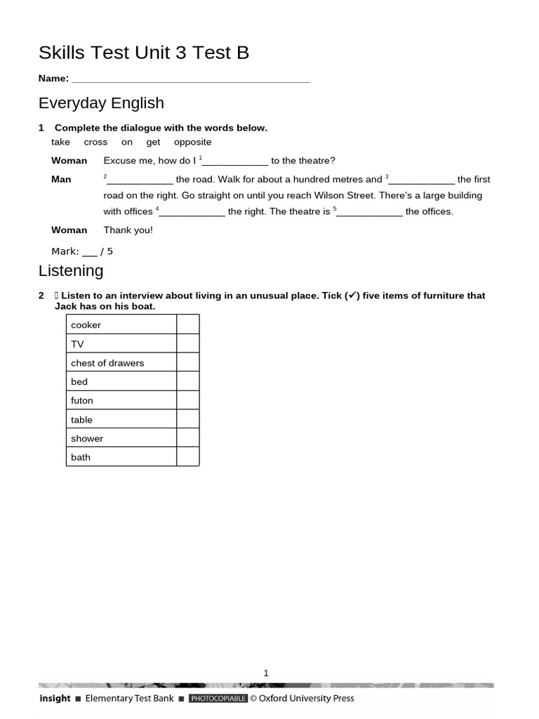 Skills Test Unit 3 B | PDF