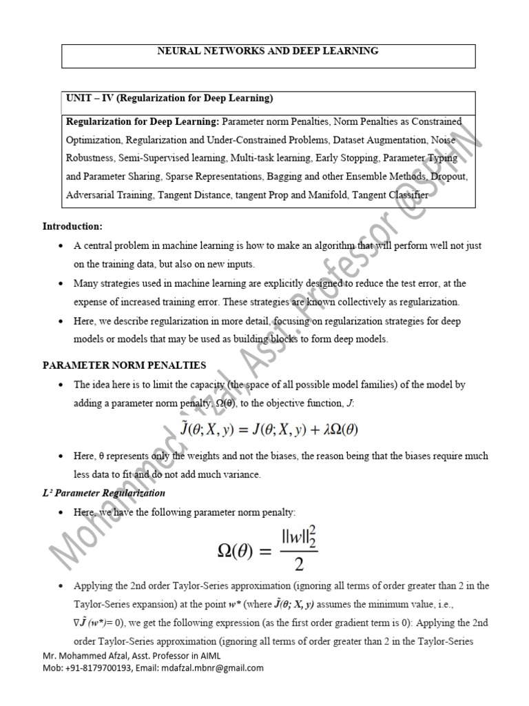 NN&DL Unit-IV Regularization For Deep Learning | PDF | Eigenvalues And Eigenvectors | Deep Learning