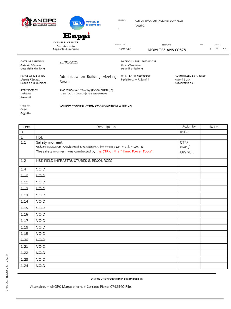 Weekly Construction Meeting Notes | PDF