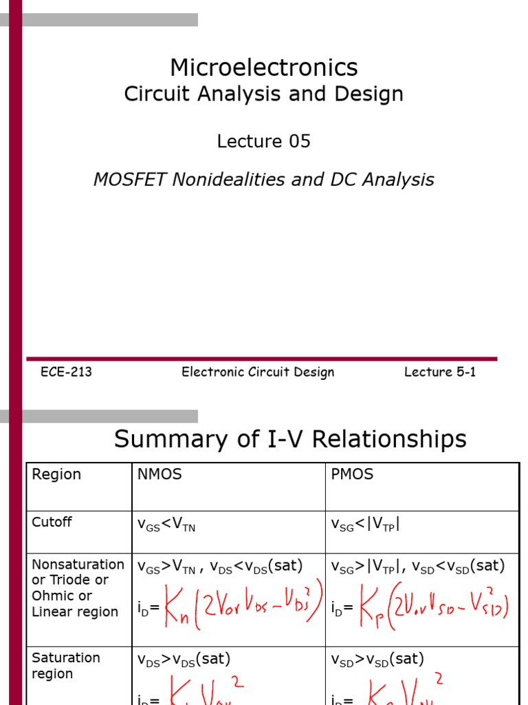 Lecture 05 - Annotated - ECE213 | PDF | Mosfet | Field Effect Transistor