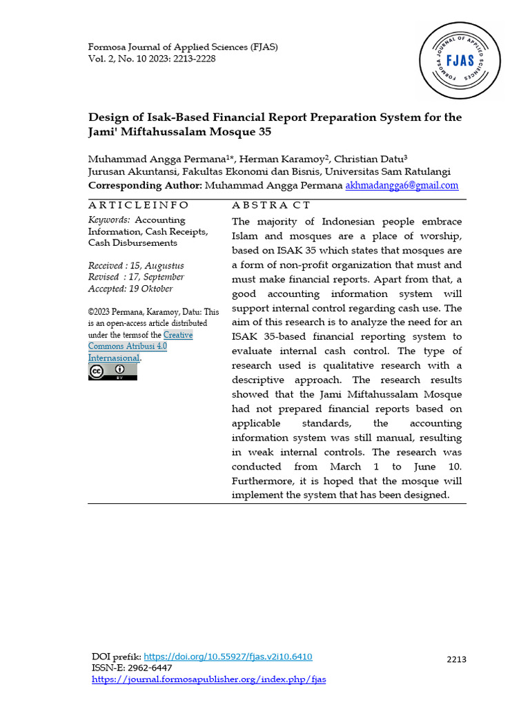 Design of Isak-Based Financial Report Preparation System For The Jami' Miftahussalam Mosque 35 ...