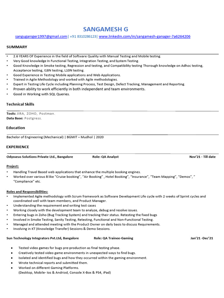 Sangamesh Resume3 | PDF | Software Development Process | Agile Software ...