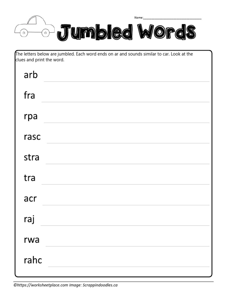 Ar Word Family Jumbled Words | PDF