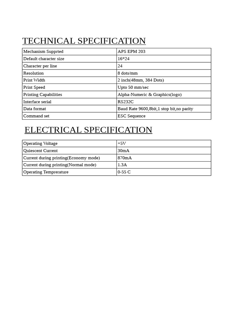 Technical Elecrical Specification | PDF