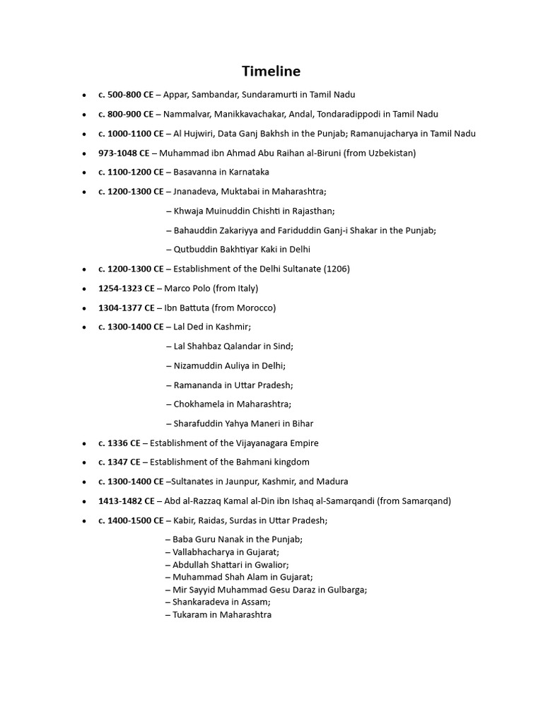 Key Historical Events in India Timeline | PDF | Mughal Empire