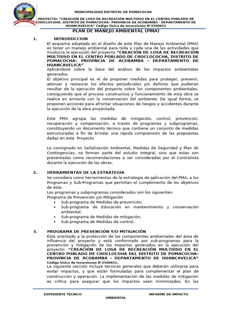 PLAN DE MANEJO AMBIENTAL | PDF | Residuos | Vertedero