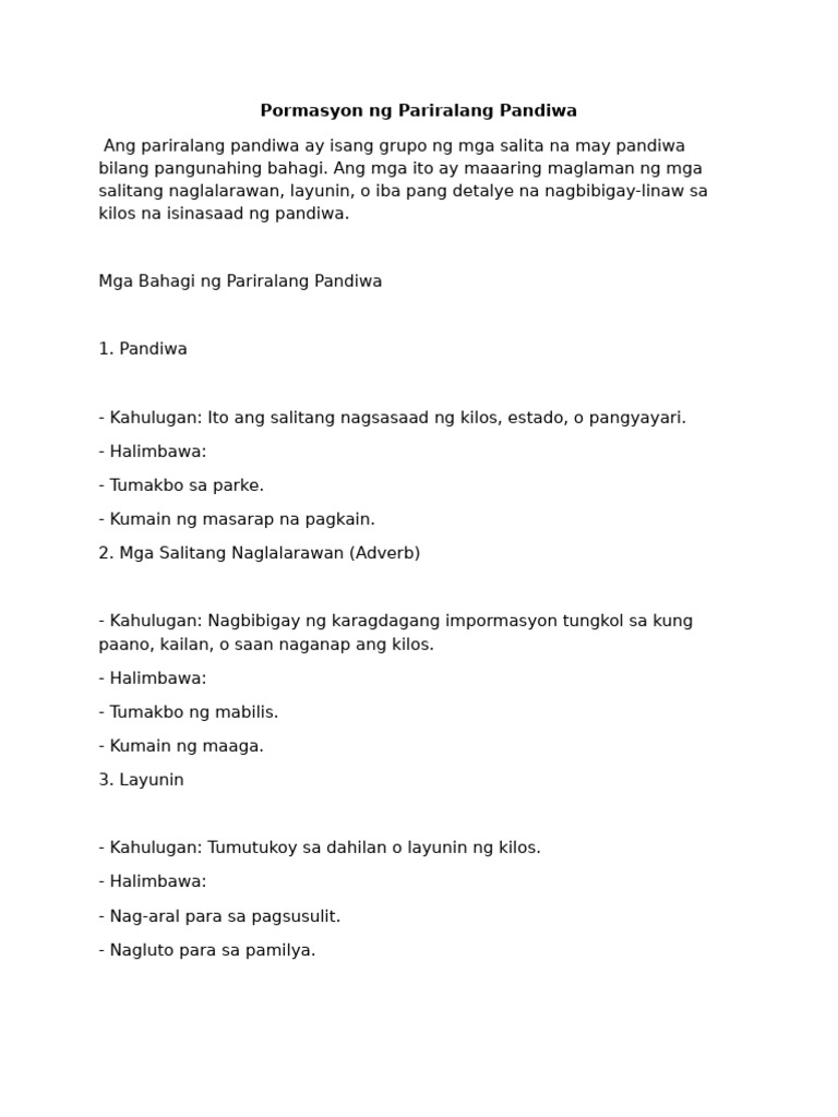 Pormasyon NG Pariralang Pandiwa | PDF