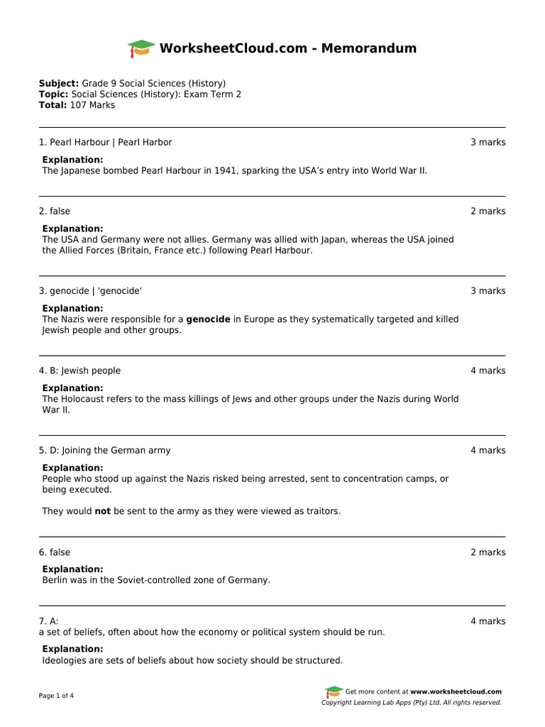 G9 History Term 2 Exam MEMO | PDF | Nazi Germany | Soviet Union