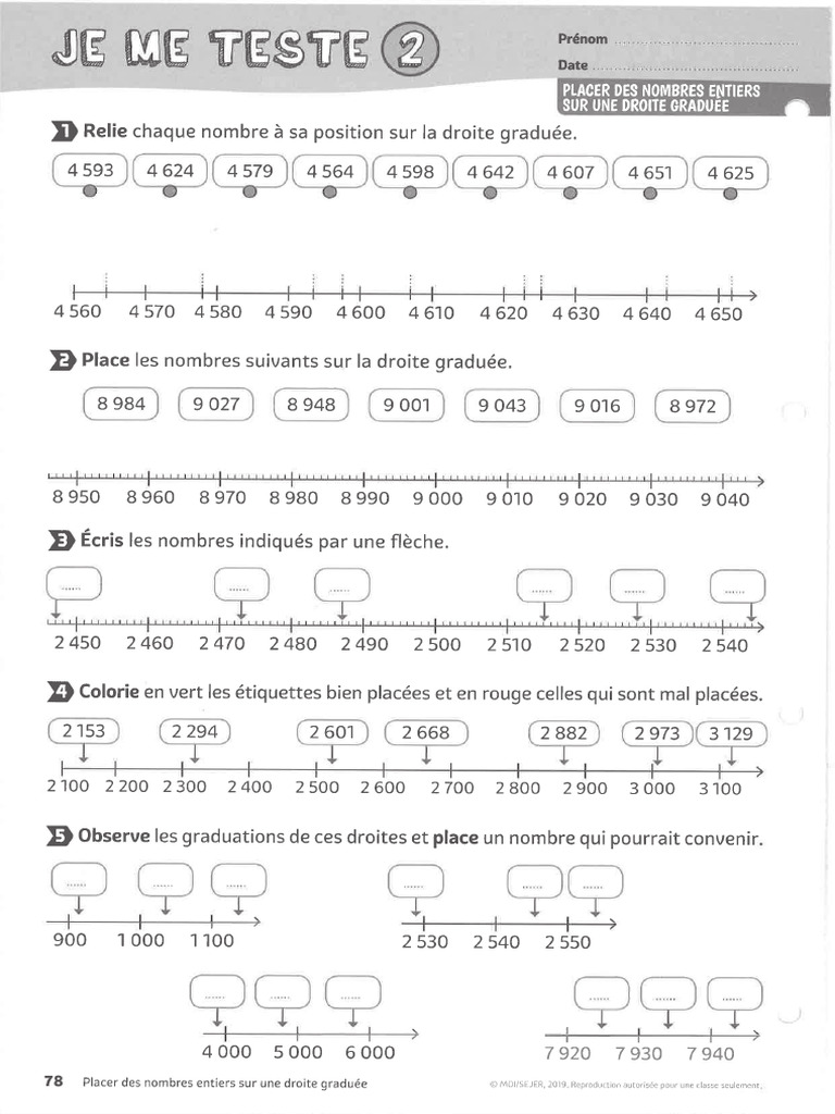 CE2 Placer Des Nombres Entiers Sur Une Droite Graduee | PDF