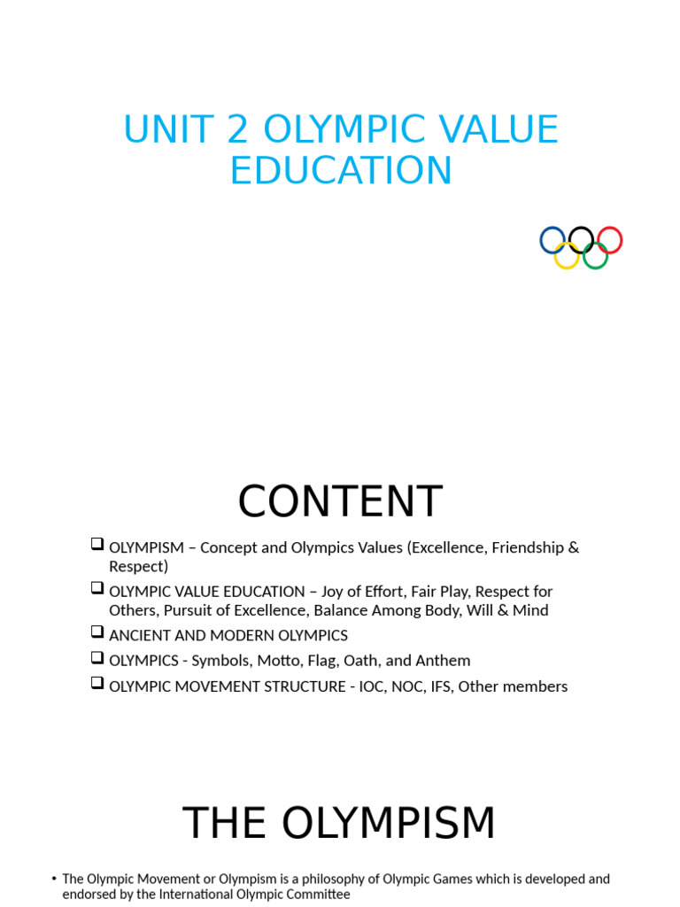 Unit 2 Olympic Value Education | PDF | Olympic Games | Sports