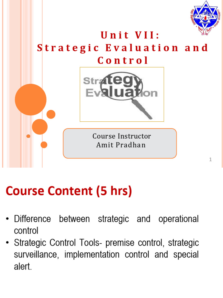Unit VII Strategic Evaluation and Control | PDF | Strategic Planning ...