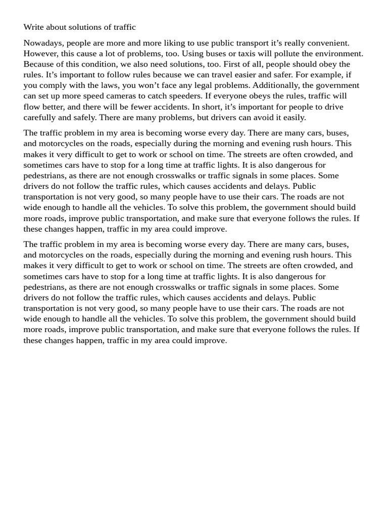 Solutions to Traffic Problems | PDF