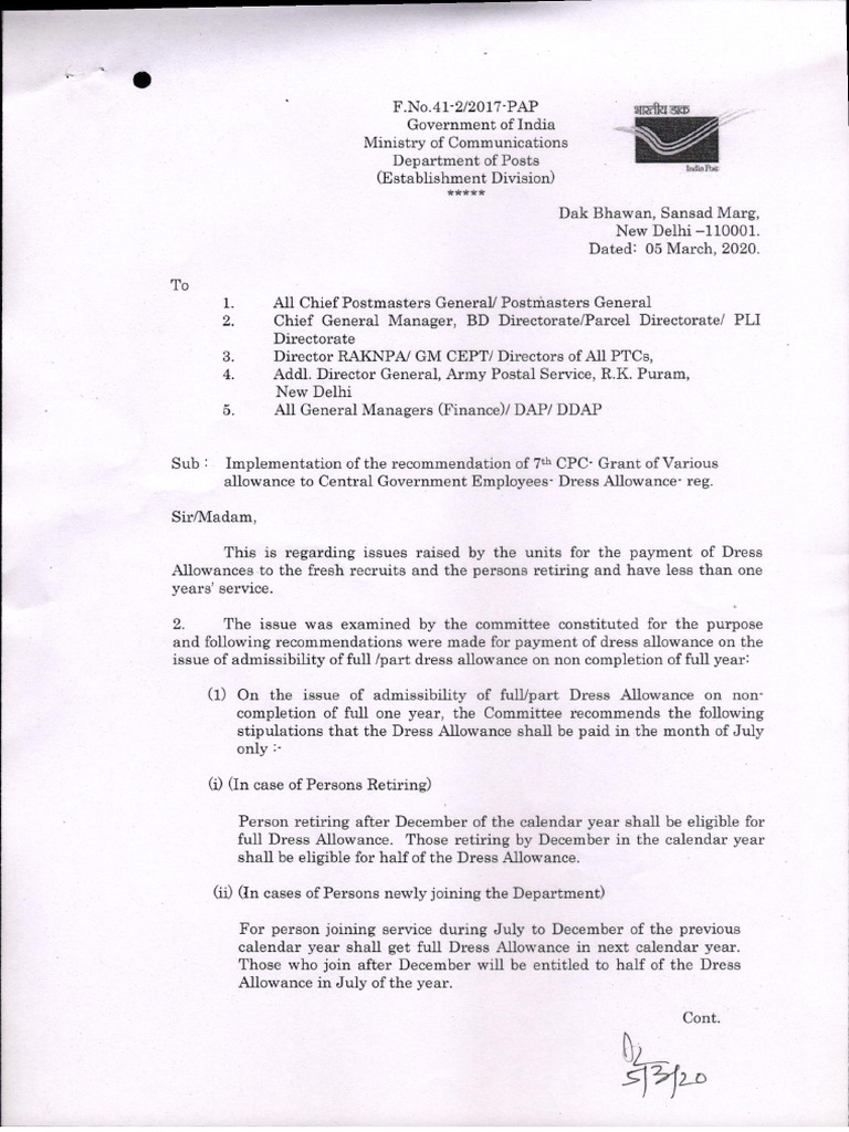 Dress Allowance 5 March 2020 | PDF