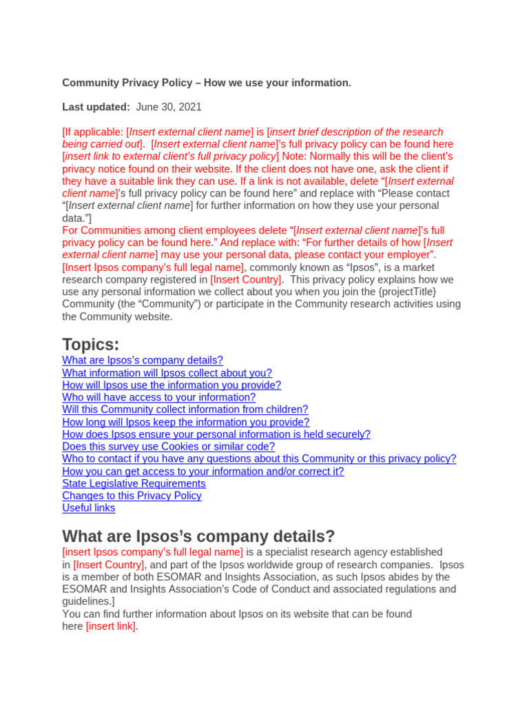 Privacy Policy Template | PDF | Privacy | Http Cookie