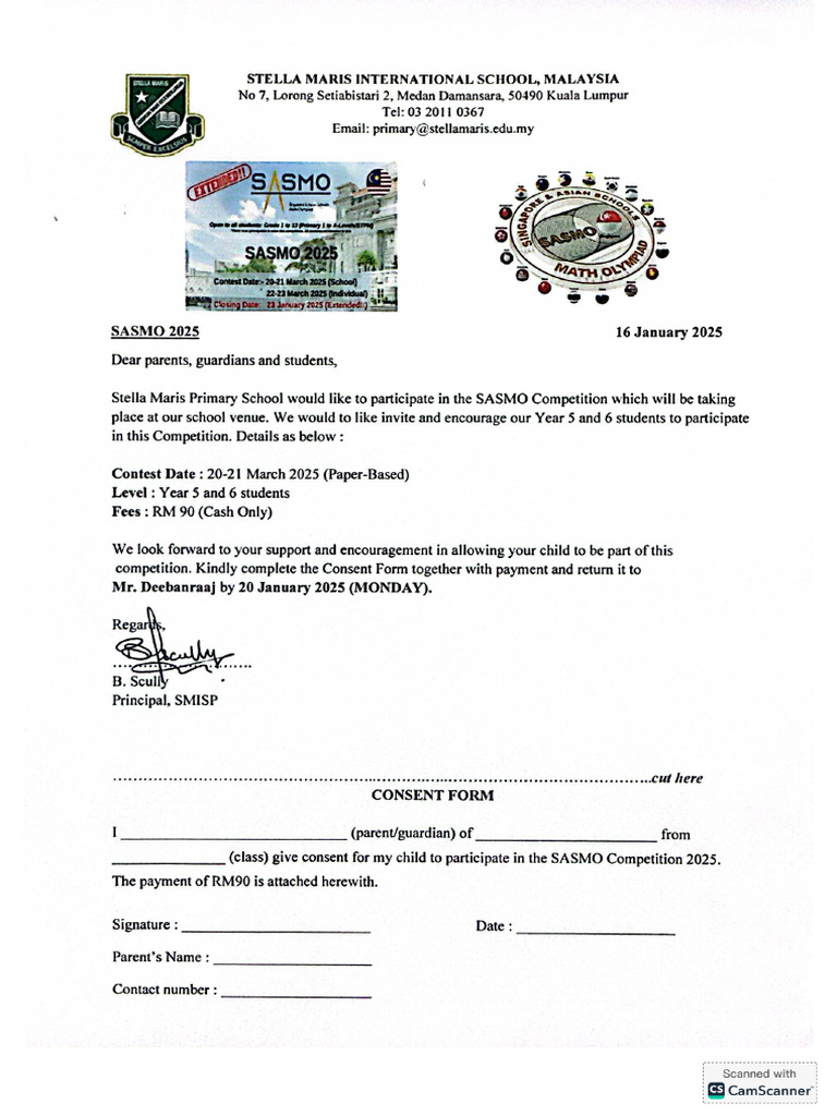 SASMO Competition - Consent Form 2025 | PDF