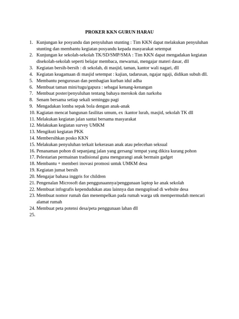 PROKER KKN GURUN HARAU | PDF