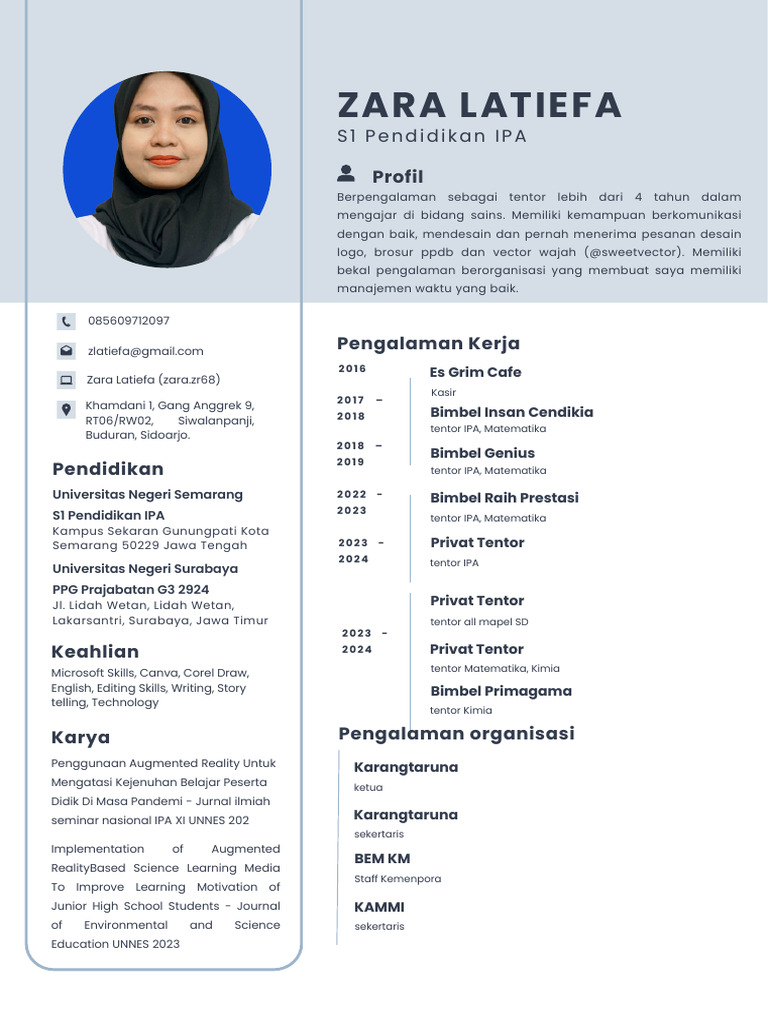 CV Zara Latiefa: Pendidikan dan Pengalaman | PDF