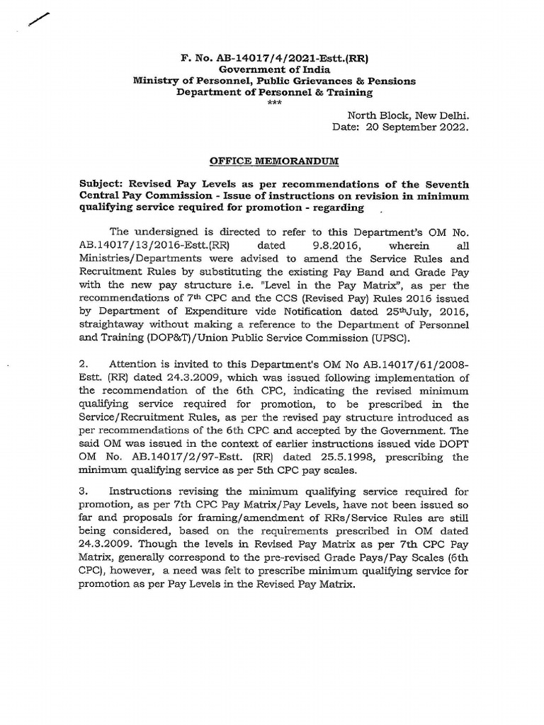 Minimum Qualifying Service For Promotion | PDF