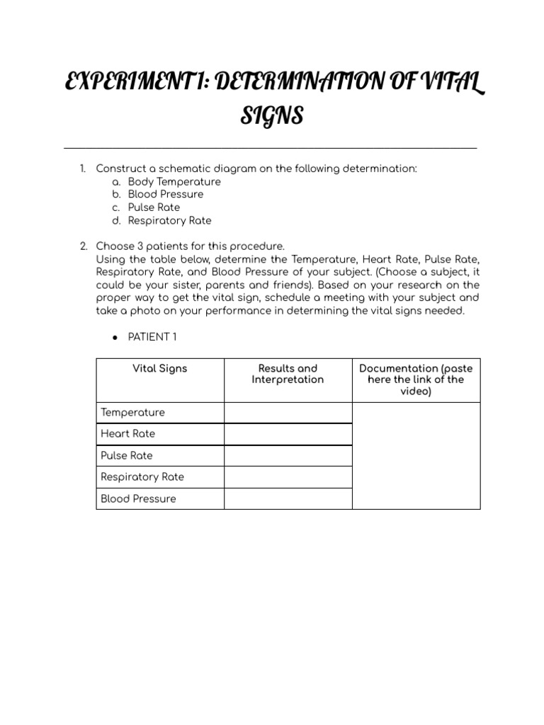 Experiment 1 - Determination of Vital Signs 1 | PDF