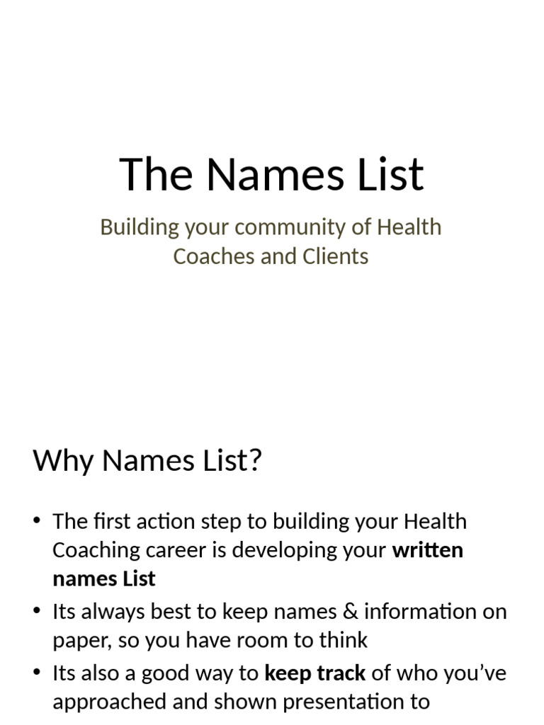 Building Your Health Coaching Names List | PDF