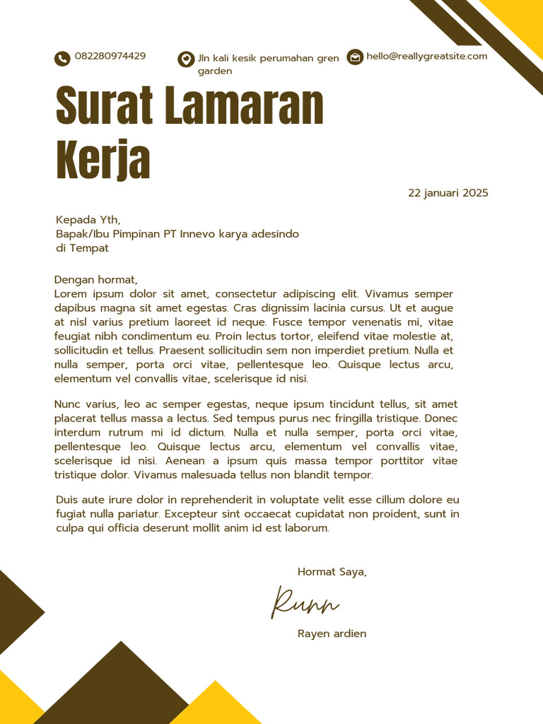 Cokelat Dan Kuning Minimalis Sederhana Surat Lamaran Kerja Letter PDF | PDF