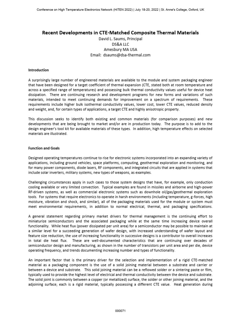 Recent Developments in CTE-Matched Composite Thermal Materials | PDF | Thermal Expansion ...
