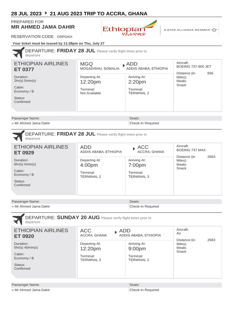 Travel Reservation July 28 For MR AHMED JAMA DAHIR | PDF | Jet Aircraft ...