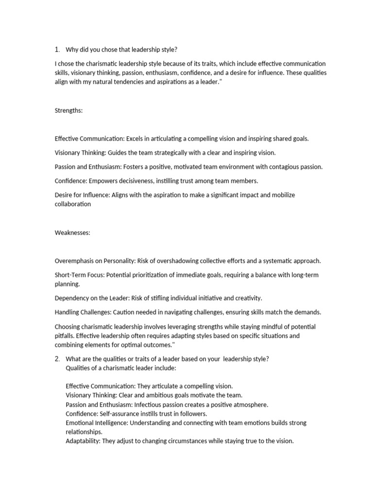 Why did you chose that leadership style | PDF | Leadership | Psychology