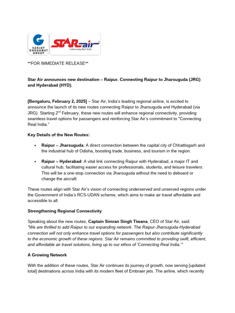 RPR Press Release | PDF | Aviation | Transport