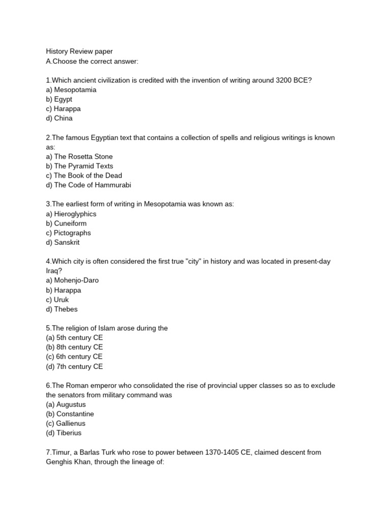 History Review Paper 3rd Term | PDF | Ancient Greece | Mesopotamia