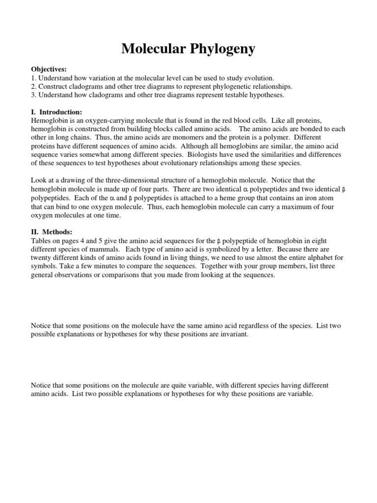 Molecular Phylogeny | PDF | Hemoglobin | Phylogenetic Tree