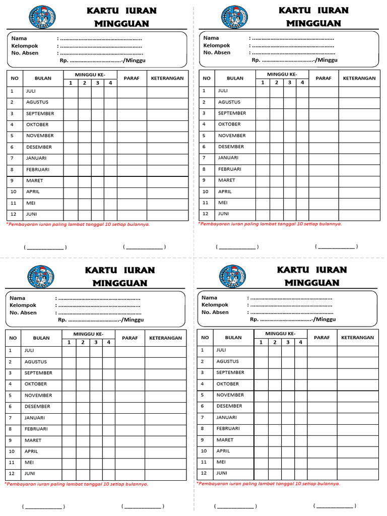 Kartu Iuran Mingguan Wen | PDF